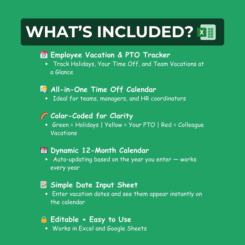 Employee Vacation Tracker | Dynamic Excel Calendar | Holiday & PTO ...