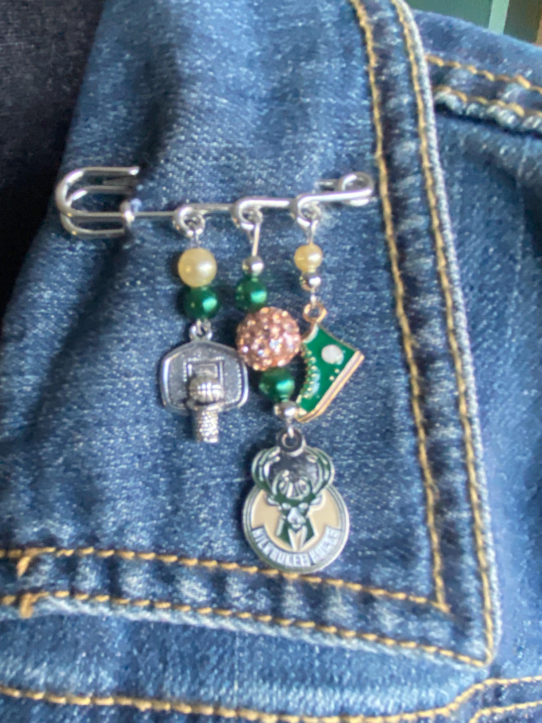 Milwaukee Bucks Basketball Safety Pin With a Bucks Charm, a Basketball ...