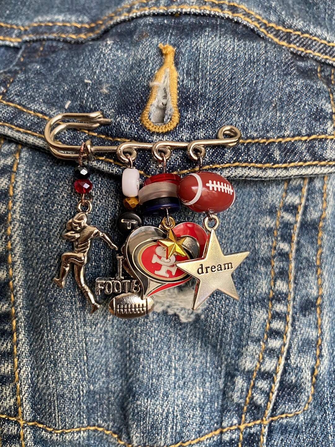 San Francisco Safety Pin Covered With 49er Bling, Including a Football ...