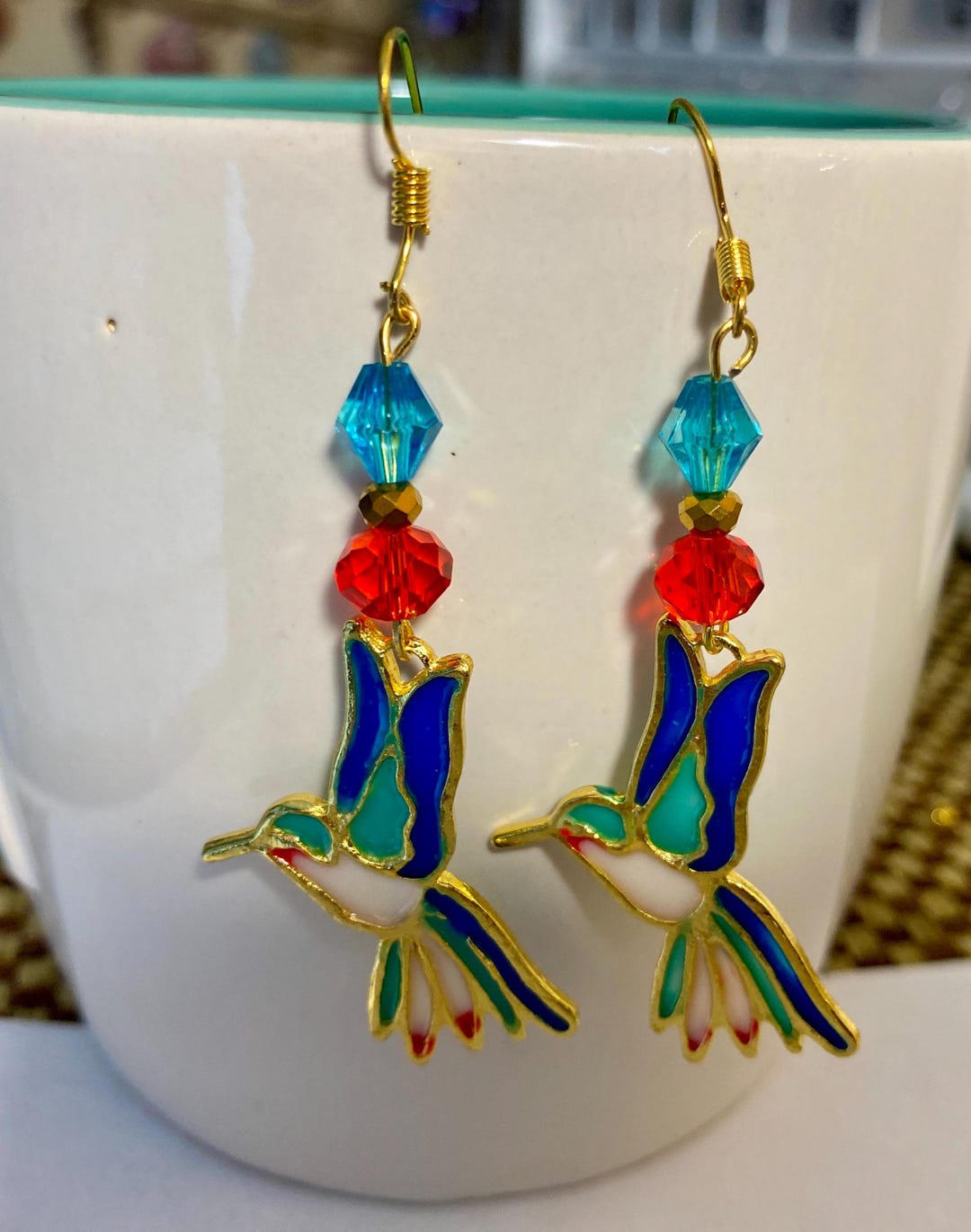 Beautiful and Graceful Hummingbird Enamel Charms With Glass Turquoise ...