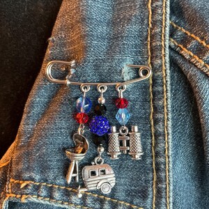 Camping/rv Silver Safety Pin With Travel Trailer, Binoculars, and BBQ ...