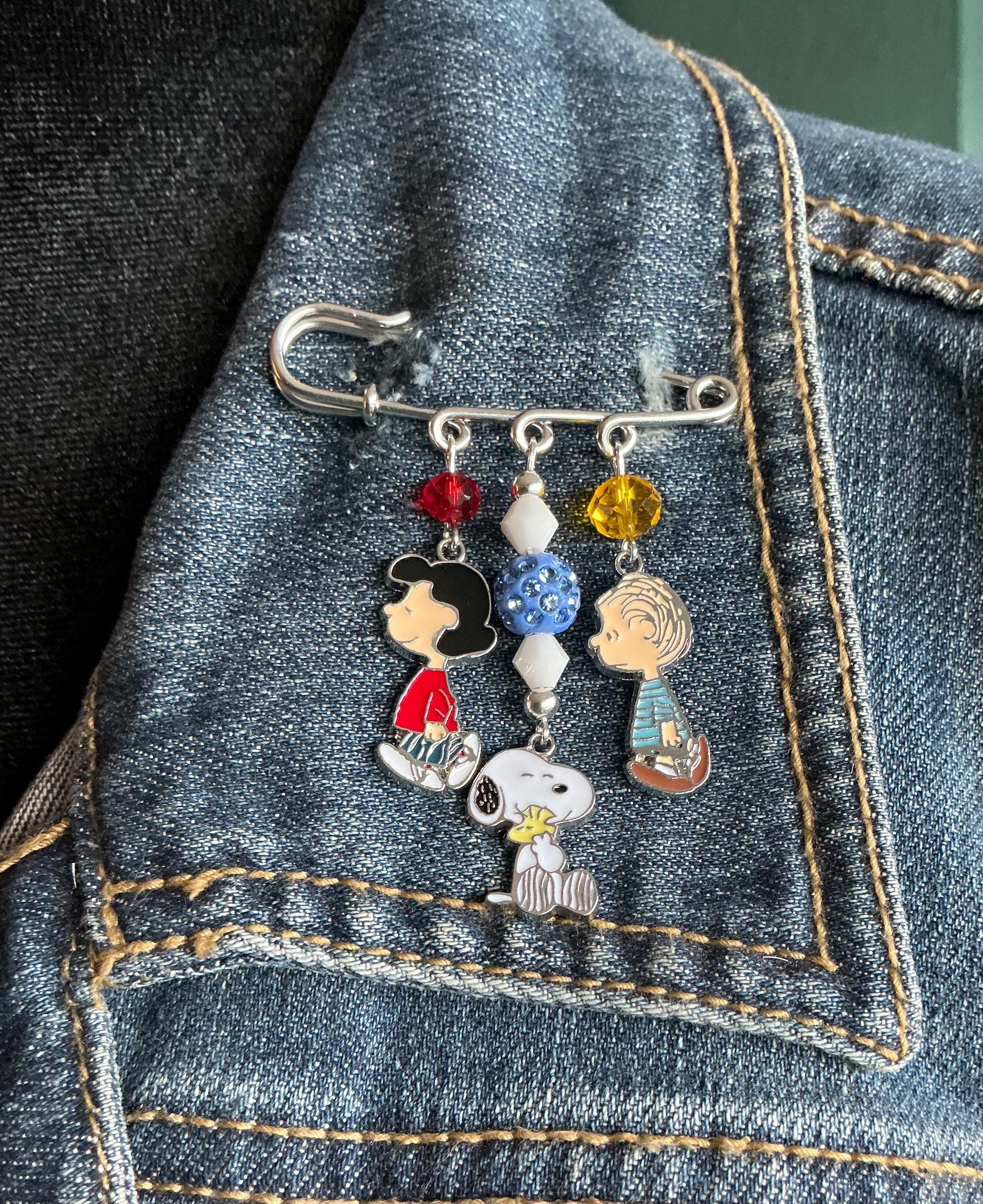 PEANUTS Silver Safety Pin With Snoopy and Woodstock, Lucy and Linus Too ...