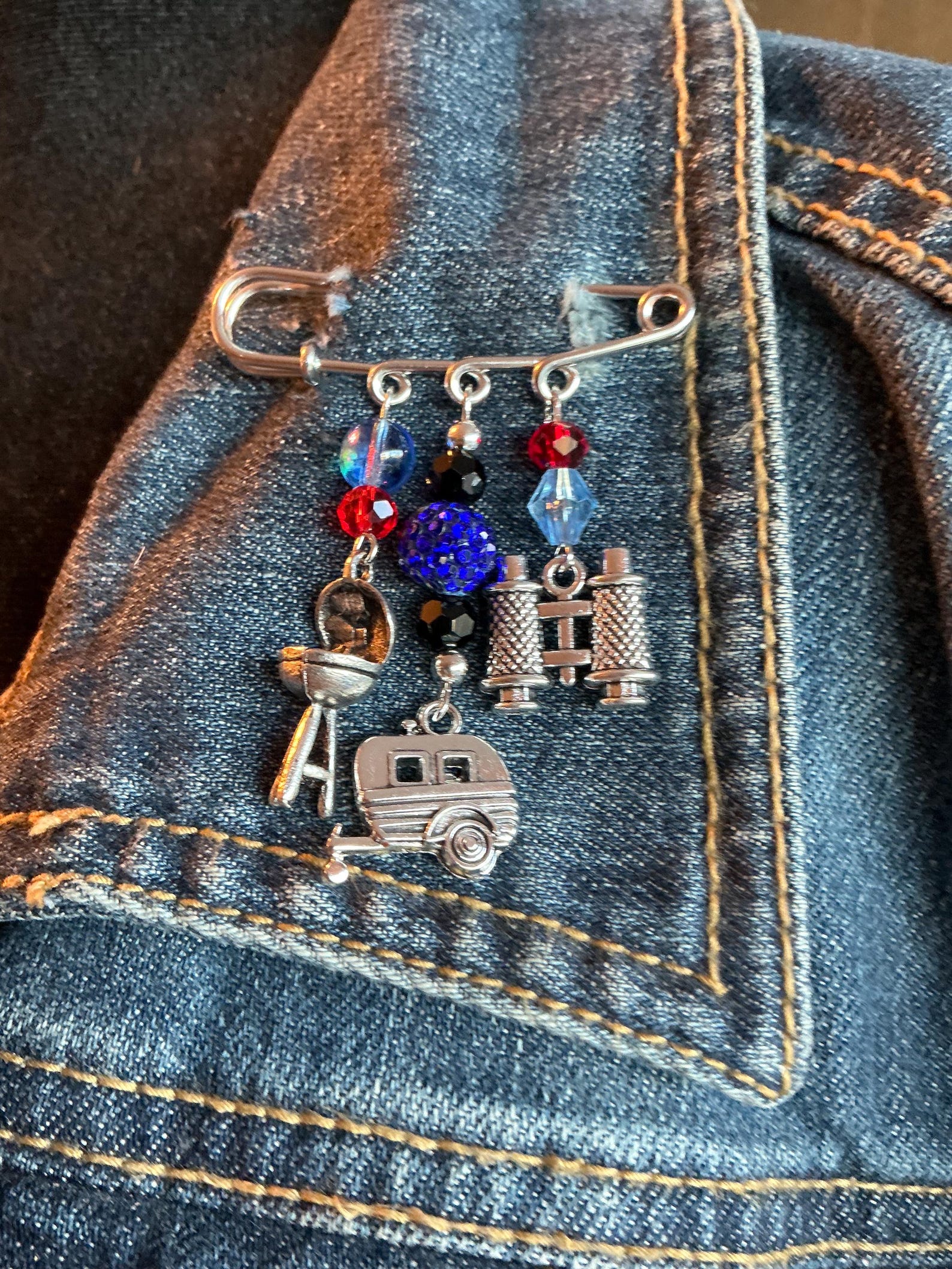Camping/rv Silver Safety Pin With Travel Trailer, Binoculars, and BBQ ...