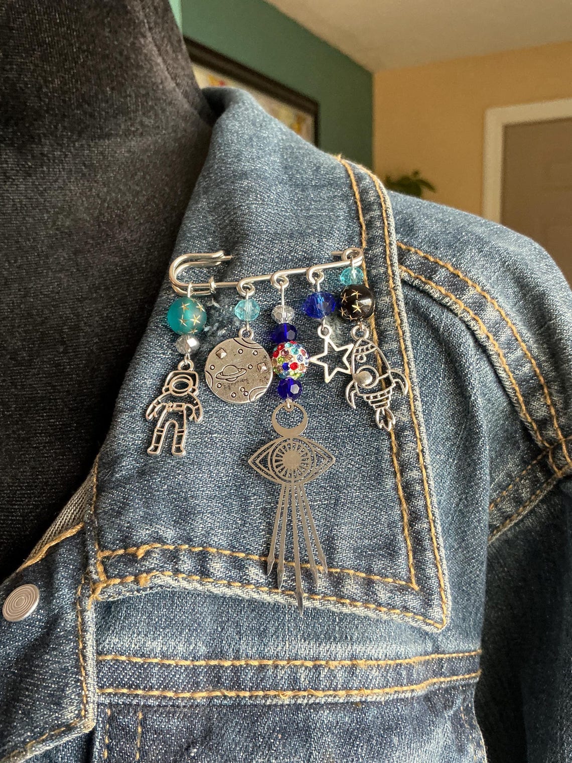 Space Travel Safety Pin With an Astronaut, Space Rocket, Stars, and ...