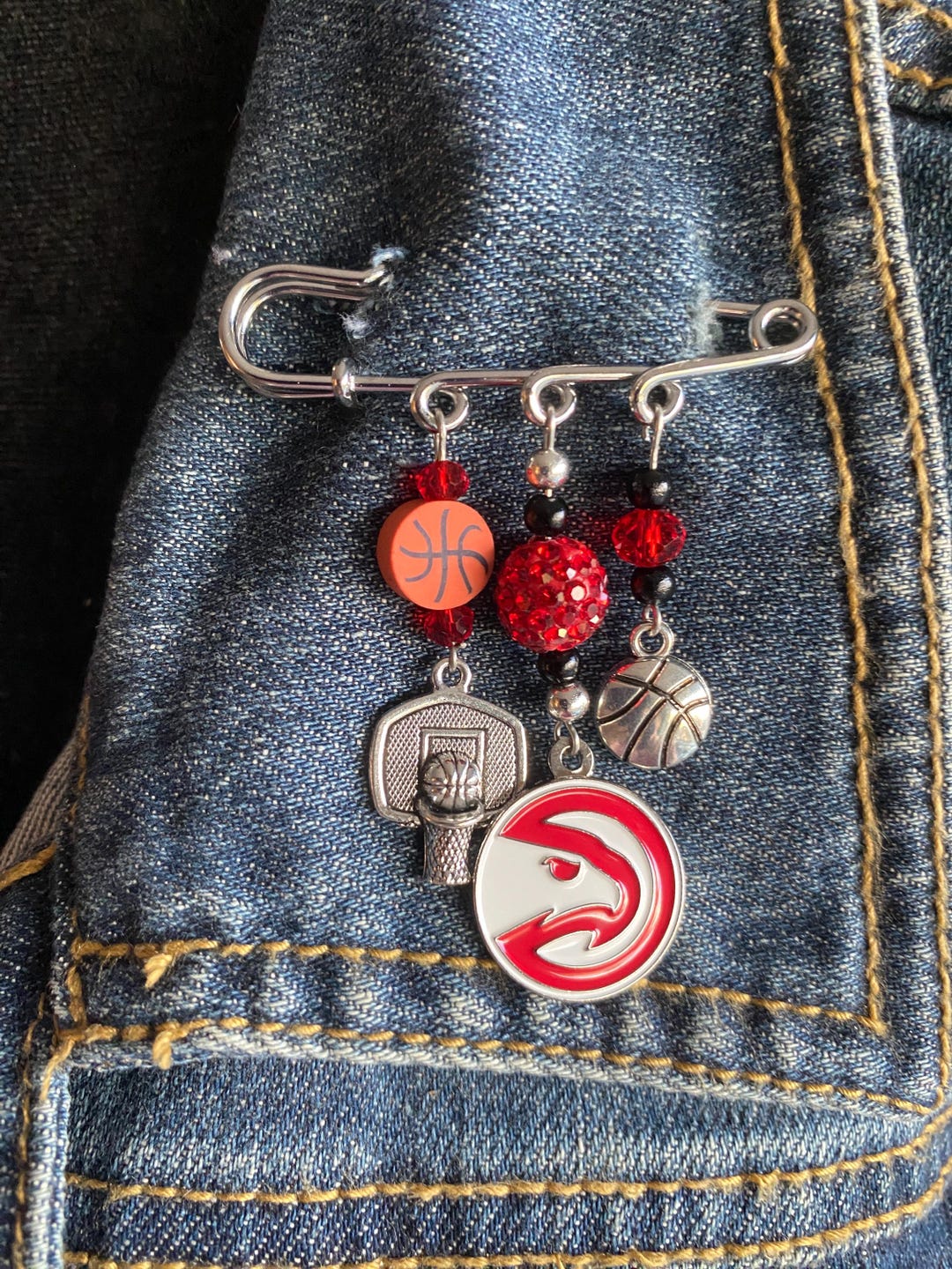 Atlanta Hawks Basketball Safety Pin. There is a Hawks Logo, Basketball ...
