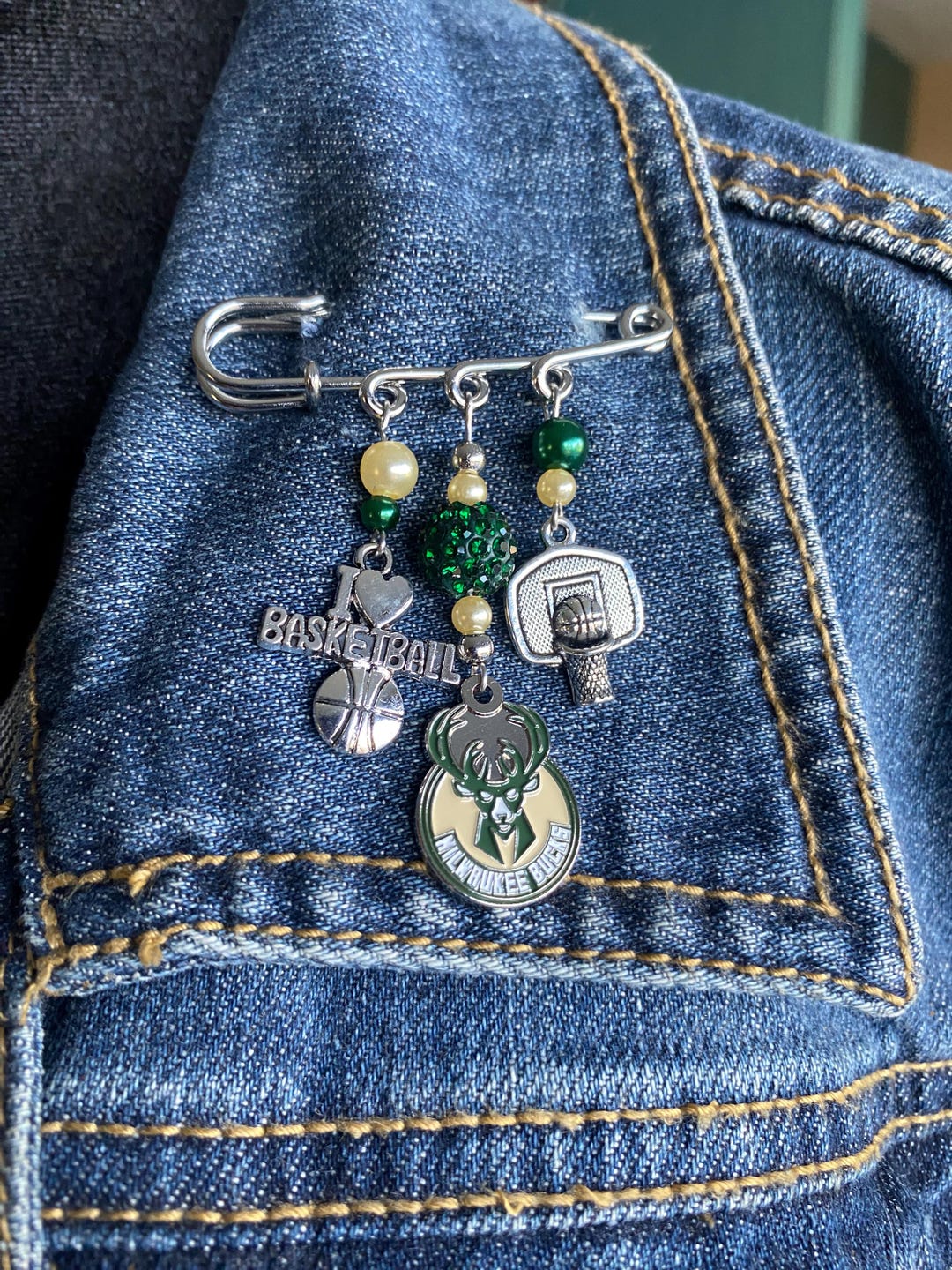 Milwaukee Bucks Basketball Safety Pin With a Bucks Charm, a Basketball ...