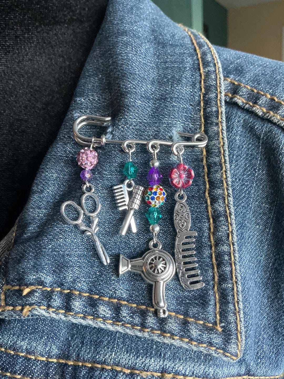 Hair Stylist Silver Safety Pin Including a Hairdryer, 2 Combs, a Round ...