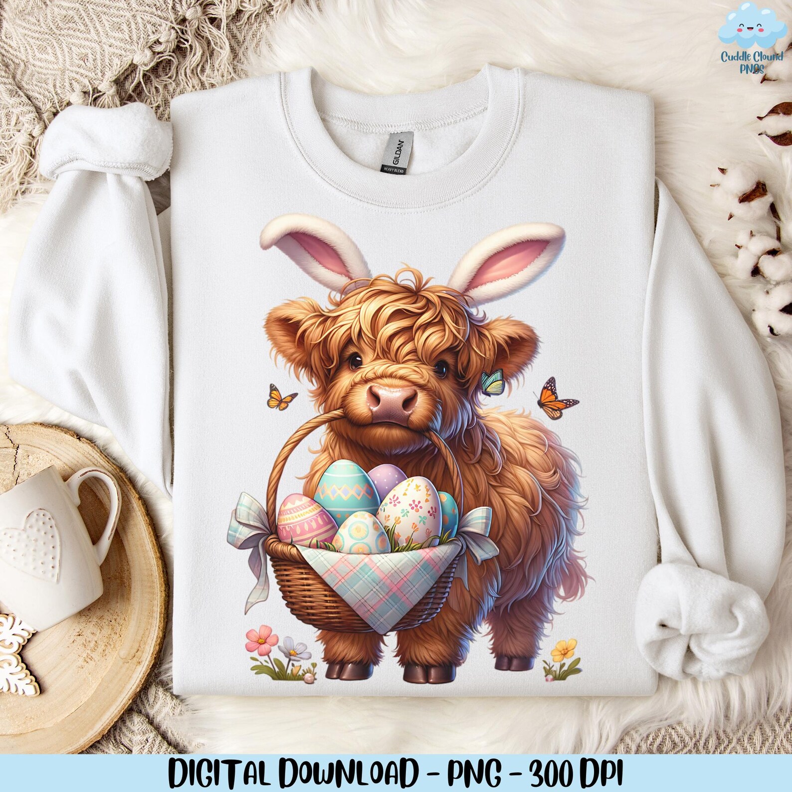 Easter Highland Rabbit Bundle PNG, Cute Highland PNG, Animal Clipart ...