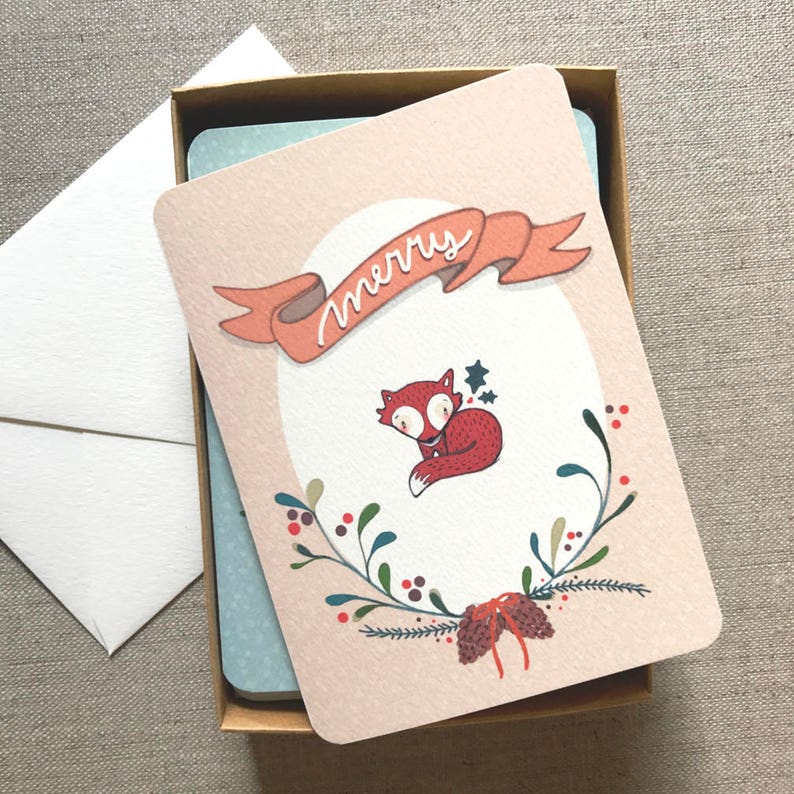 Woodland Creatures Christmas Cards: Illustrated Holiday Card Set - Etsy