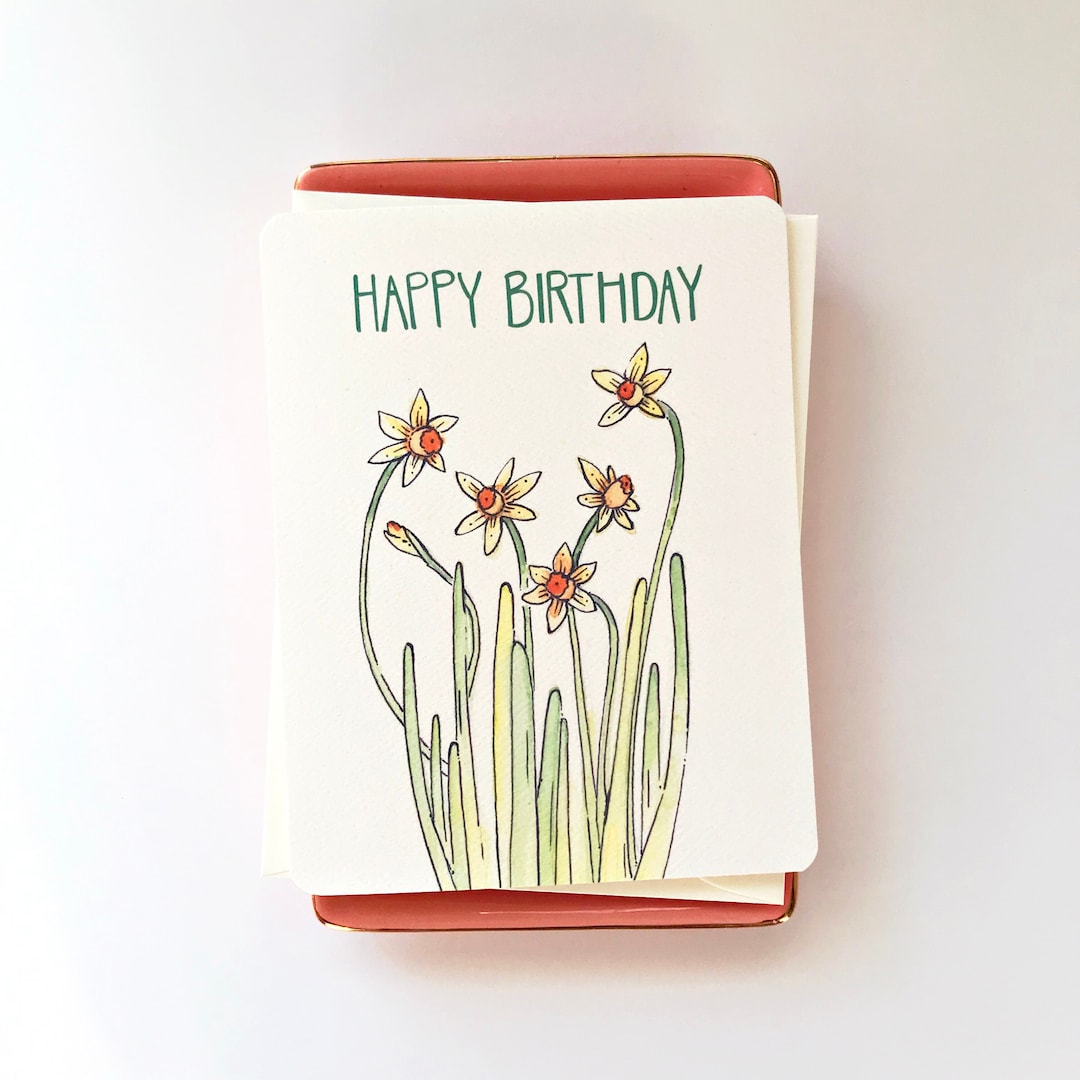 Daffodil Birthday Card: Watercolor March Birth Flower - Etsy