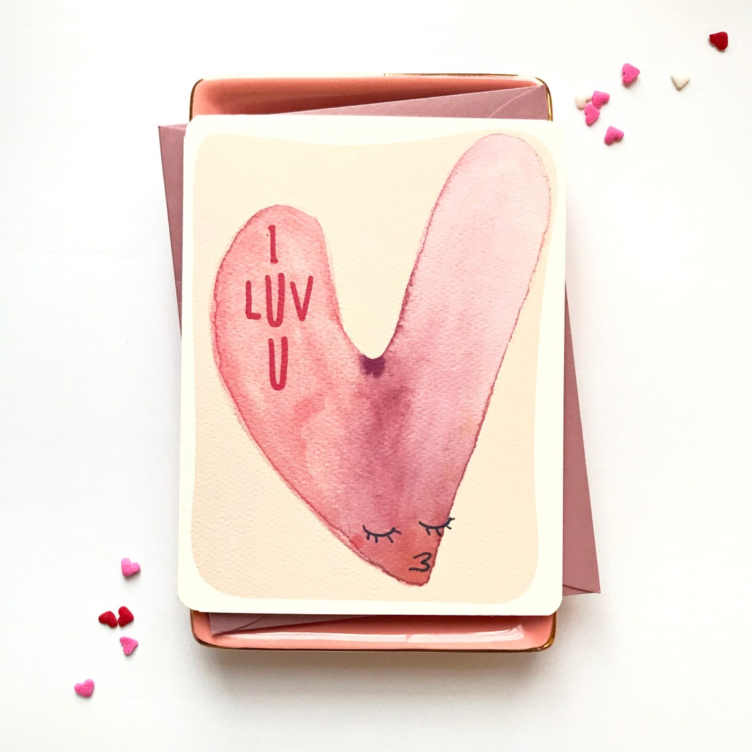 I LUV U Valentines Day Card: Watercolor Heart, Funny Card for Husband ...
