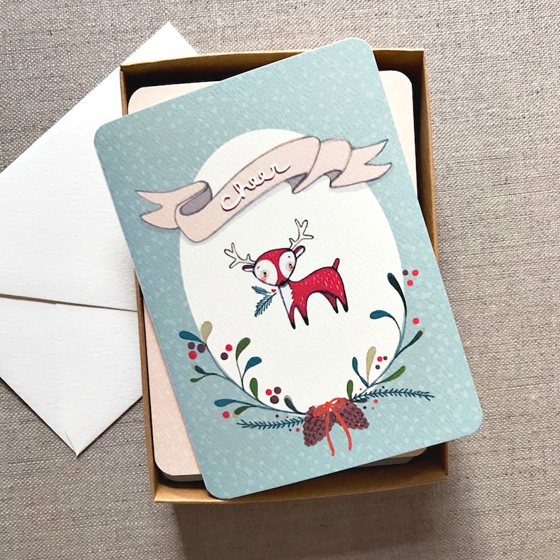 Woodland Creatures Christmas Cards: Illustrated Holiday Card Set - Etsy