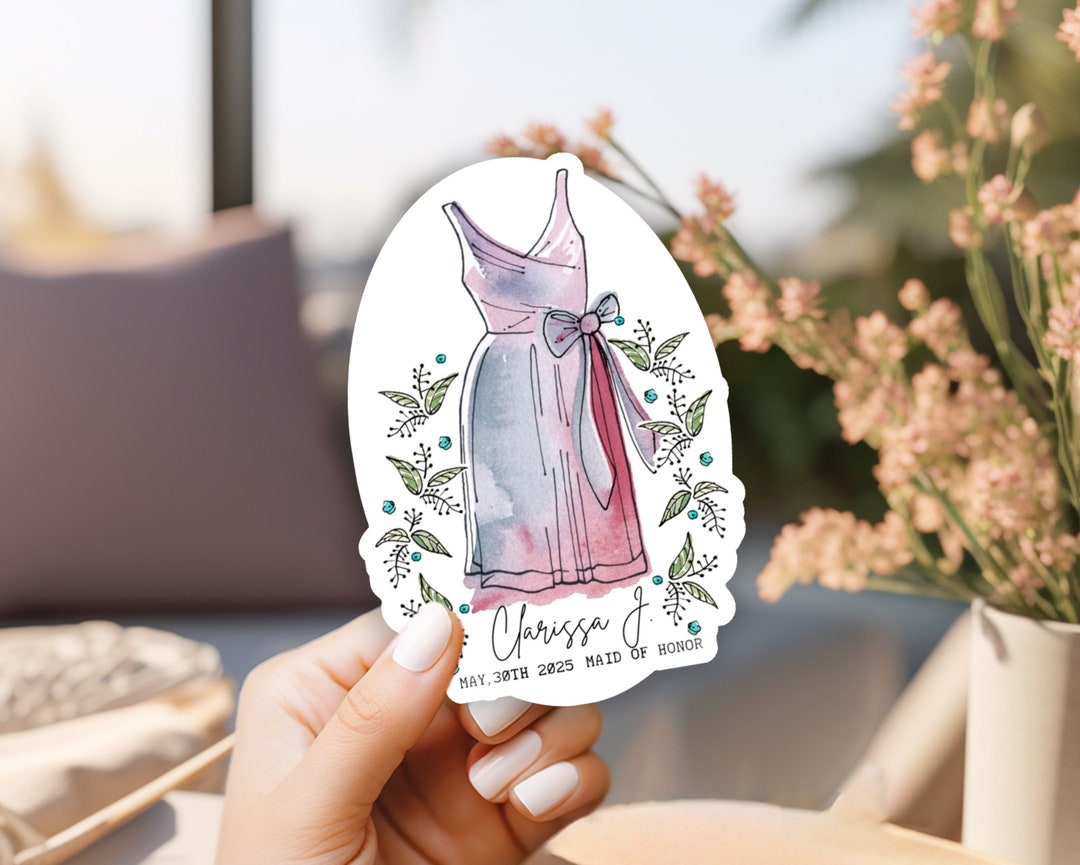 Personalized Bridesmaid Proposal Sticker Watercolor Dress Design ...