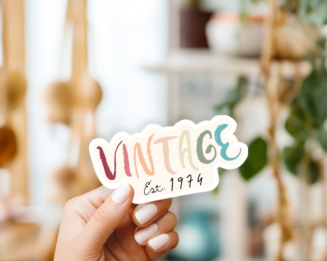 Vintage 1974 Sticker, Boho Sticker, Custom Waterproof Sticker, Water ...