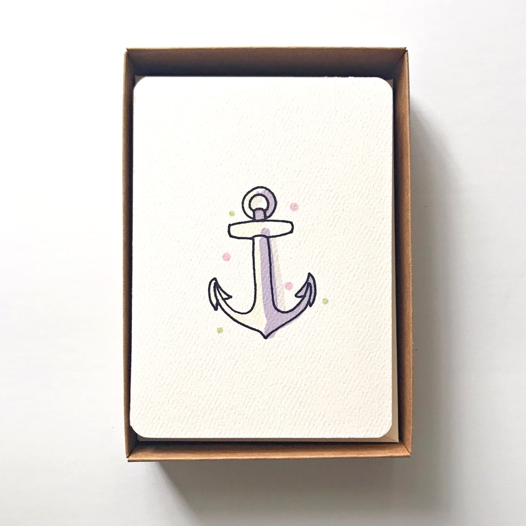 Anchor Note Card Set: Watercolor Nautical Thank You Notes - Etsy