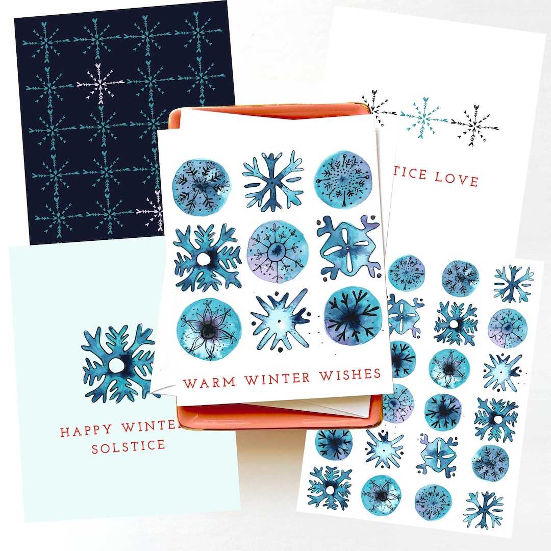 Winter Solstice Greeting Card Set, Warm Wishes, 5 Pack of Winter ...
