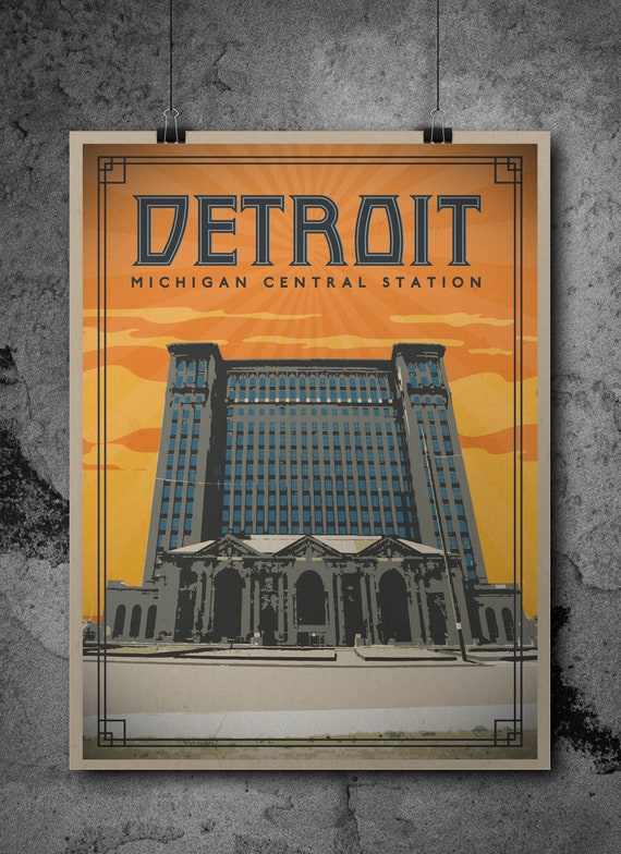 Detroit Michigan Central Station Travel Poster | Etsy