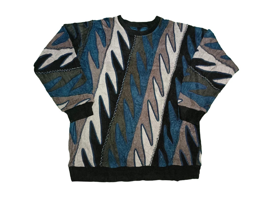 Vintage 90s Coogi Style Sweater - Textured Knit, Abstract Pattern, Bold ...