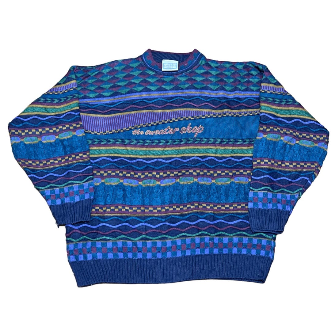 Vintage 90s 3D Knit Sweater Shop Pullover: Coogi Style Geometric Jumper ...