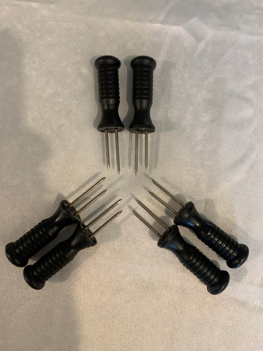 6 Retro Black Plastic Handle Corn on the Cob Skewers Holders Appetizer ...
