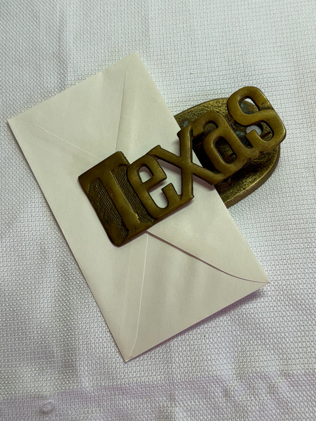 TEXAS Vintage FRITZ BRASS Paperweight Letter Mail Paper Clip Note ...
