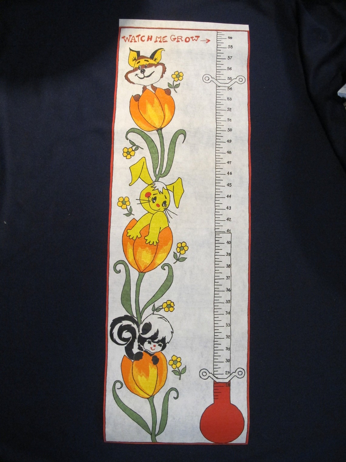 WATCH ME GROW Retro Growth Chart Vintage Wall Hanging Skunk Bunny ...