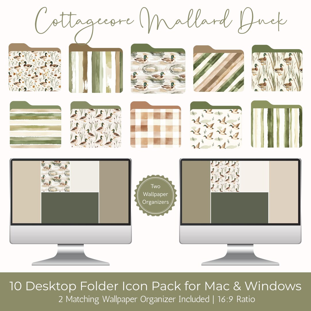 Cottagecore Mallard Duck Desktop Folder Icons With Nature Wallpaper ...