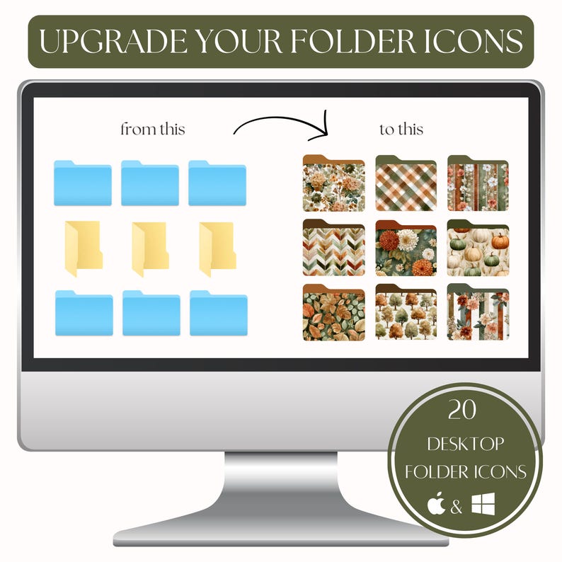 Autumn Farmhouse Folder Icons & Wallpaper: Cozy Desktop Theme (PNG, ICO ...