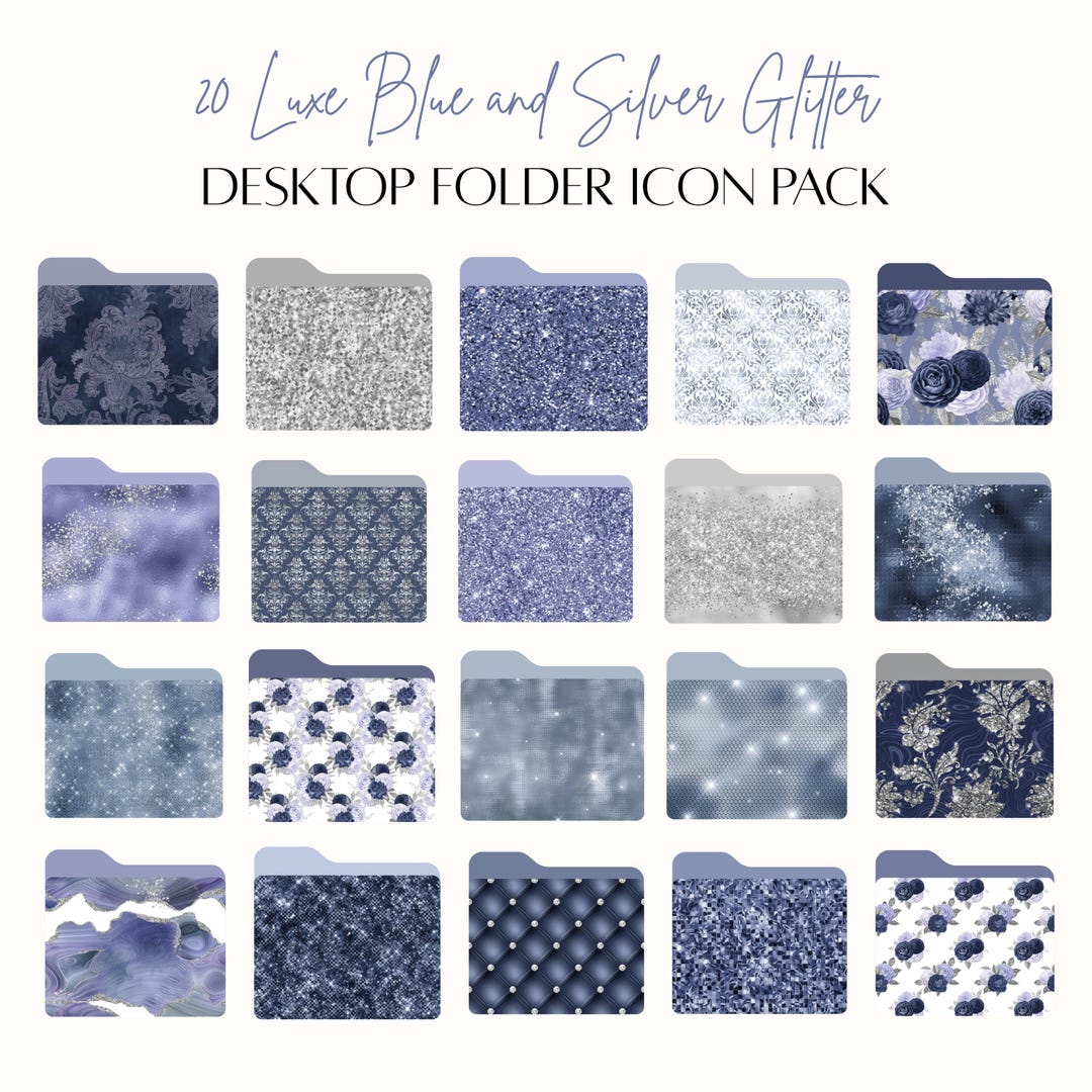 Blue Luxury Folder Icon Pack, Glitter & Glam Wallpaper Organizer, Girly ...