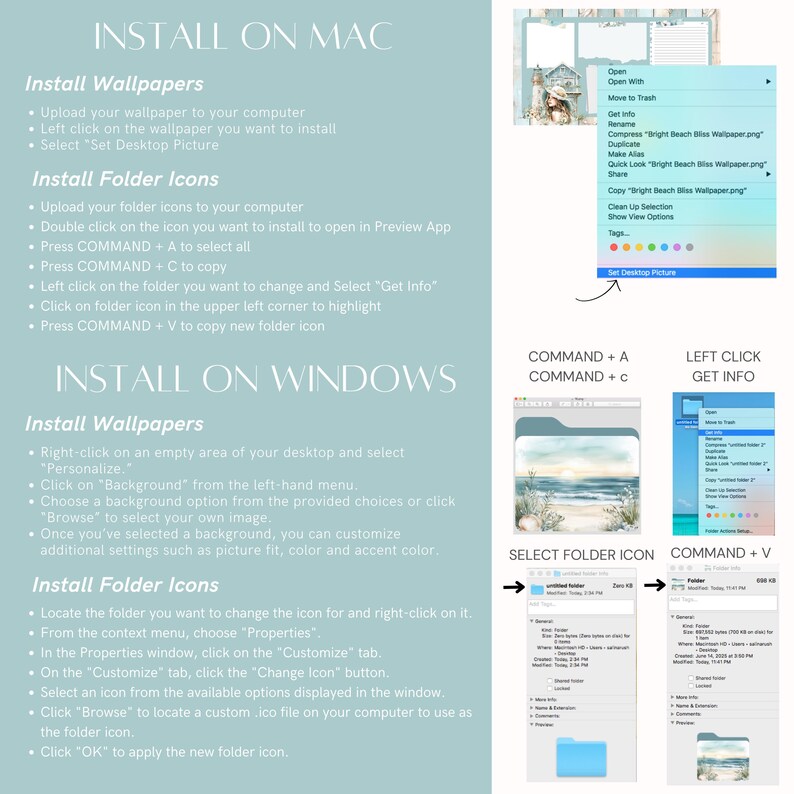 Beachy Folder Icon Pack for Mac & Windows, Vintage Style Wallpaper ...