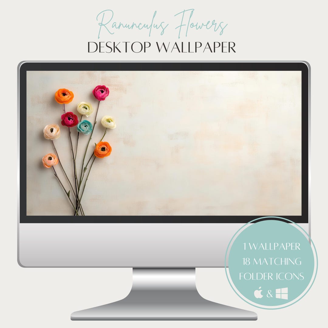Minimalist Ranunculus Flower Desktop Wallpaper & Folder Icons for Mac ...