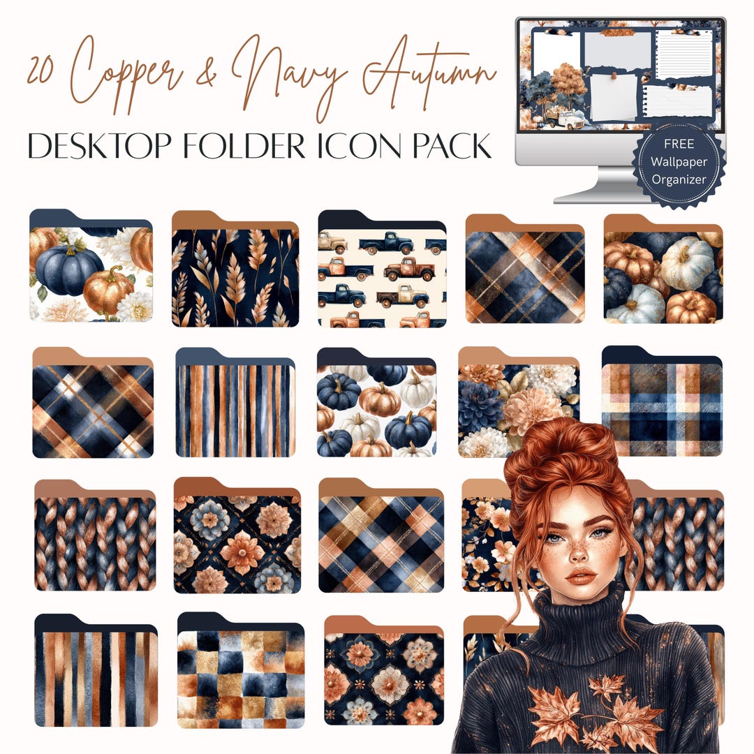 Autumn Folder Icon Pack for Mac & Windows, Copper and Navy Wallpaper ...