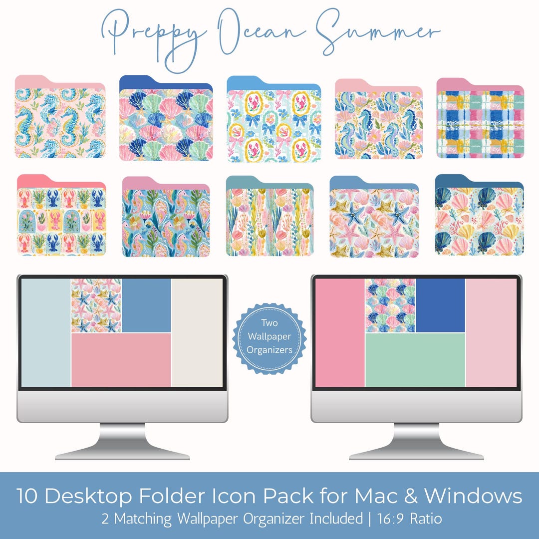 Preppy Ocean Summer Desktop Icons Pack mit Wallpaper Organizer Mac ...