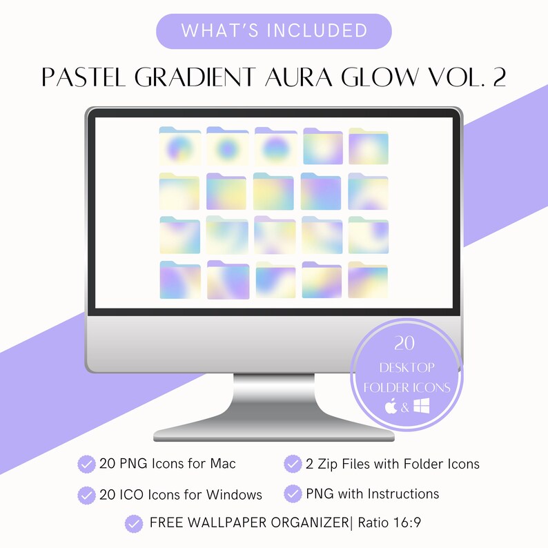 Pastel Gradient Aura Glow Icon Pack PNG & ICO Folder Icons for Mac and ...
