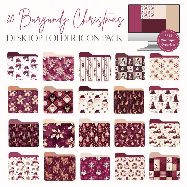 Burgundy Christmas Icons: 20 Desktop Folders With Free Holiday ...