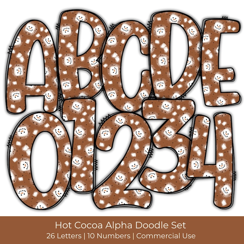 Hot Cocoa Alphabet Clipart PNG Set With Marshmallow Letters and Numbers ...