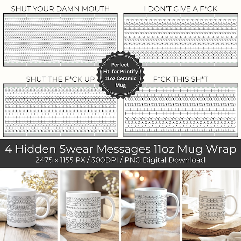 Hidden Swear Message Mug Wraps Funny Adult Humor Gag Gift 11oz Mug Wrap ...