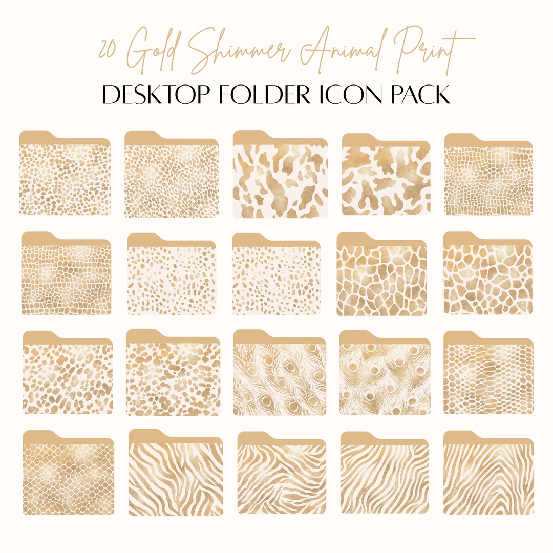 Gold Shimmer Animal Print Folder Icons: Beige Desktop Organizer ...