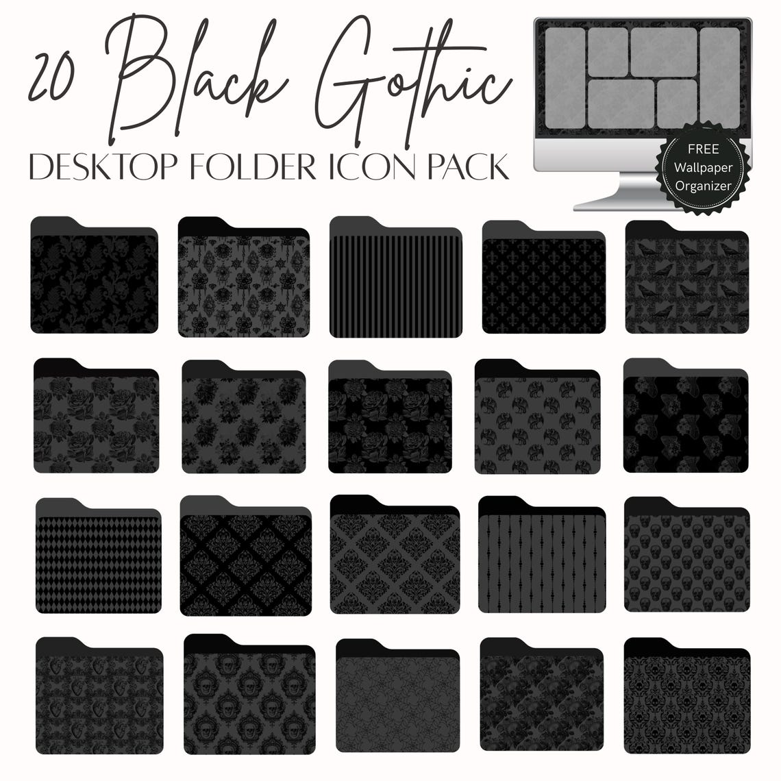 Gothic Black Folder Icon Pack for Windows and Mac | Free Dark Goth ...