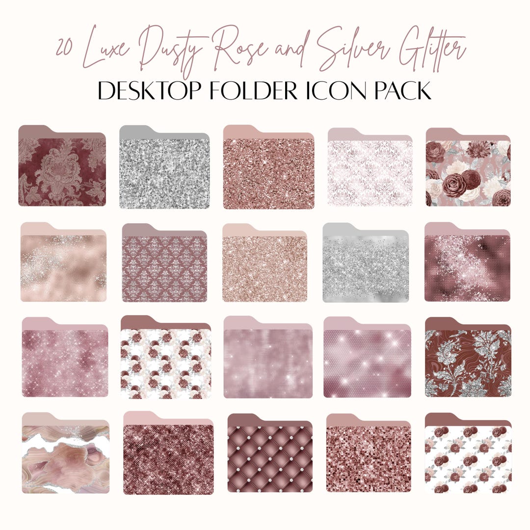 Rose Gold Folder Icon Pack, Glitter & Glam Wallpaper Organizer, Girly ...