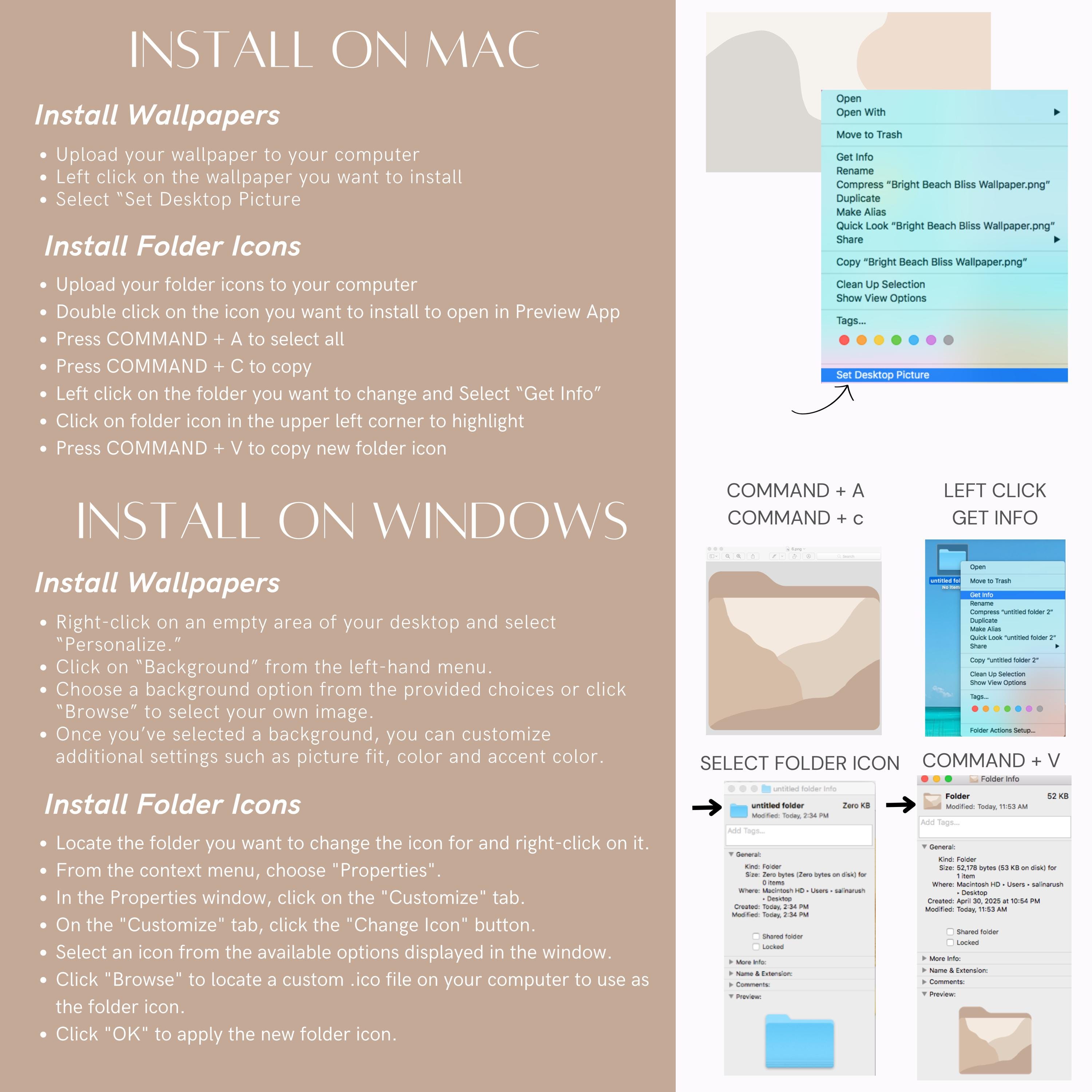 Beige Desktop Wallpaper Organizer and Icon Pack, Abstract Wallpaper ...