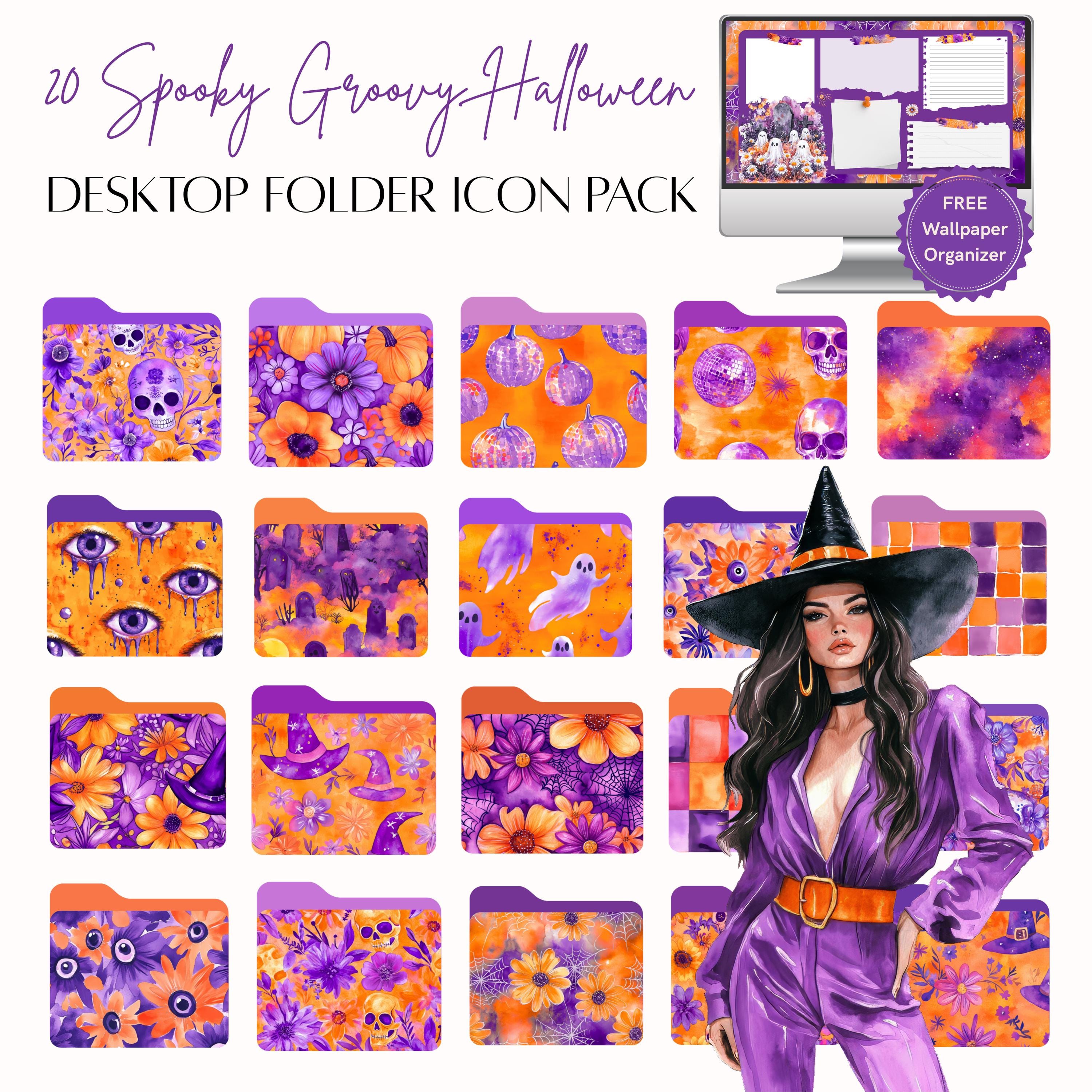 Groovy Halloween Folder Icon Pack for Mac & Windows, Purple and Orange ...