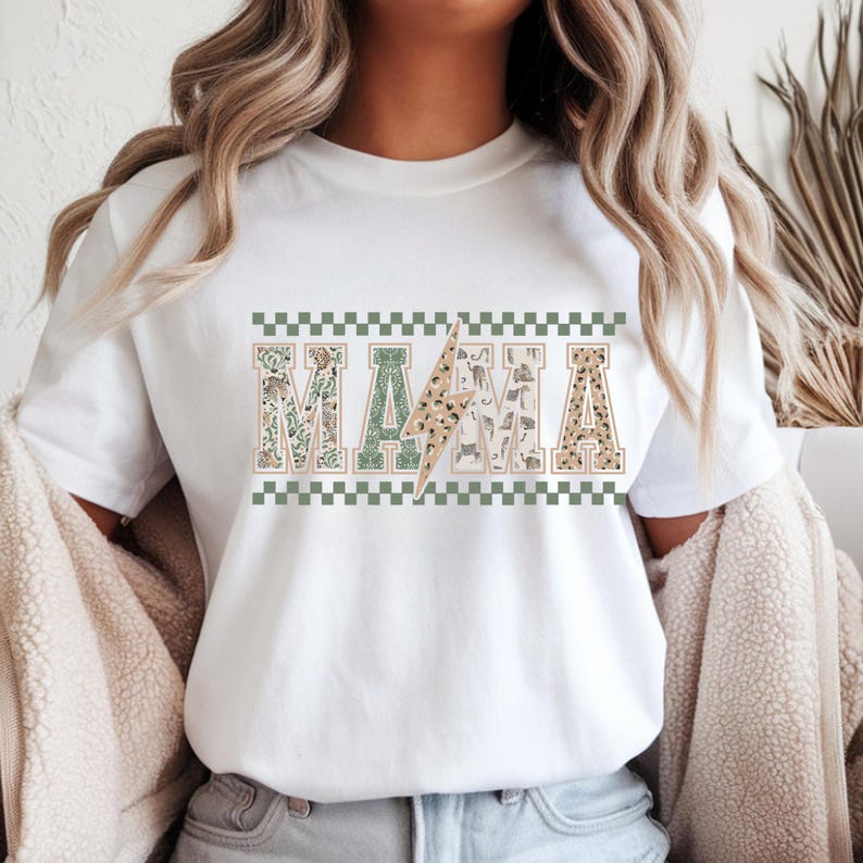 Leopard Print Mama PNG Sublimation Checkered Lightning Bolt Design ...