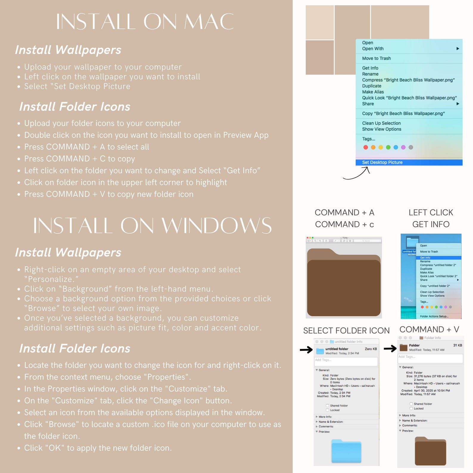 Desktop Folder Icon Pack and Wallpaper Organizer in Gradient Beige to ...