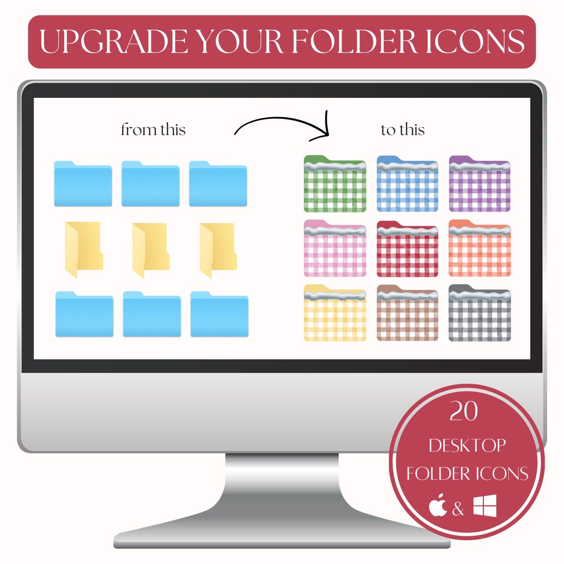 Winter Gingham Desktop Icons for Mac and PC – Snowy Folder Set + Free ...