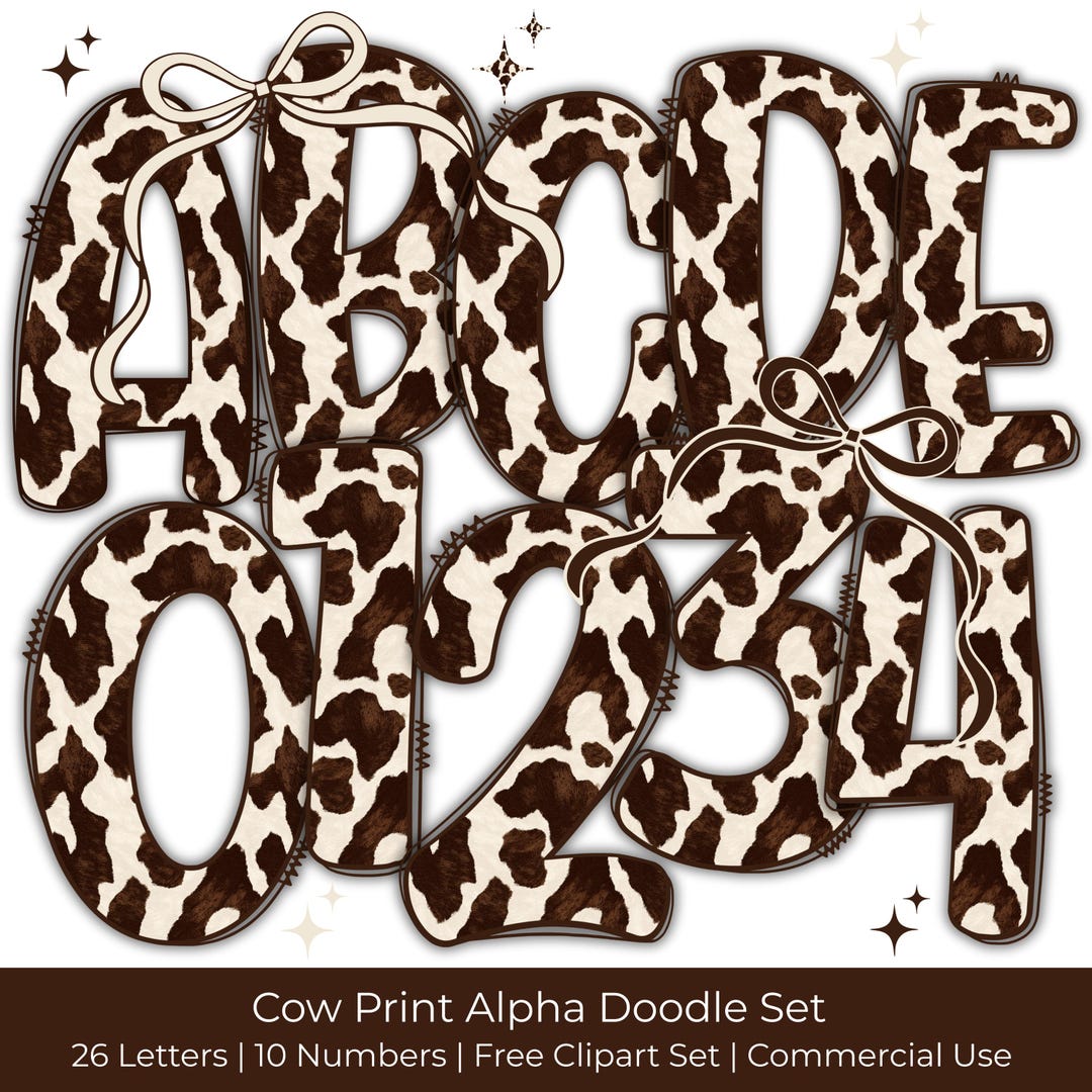 Brown Cow Print Alphabet PNG Doodle Letters and Numbers Clipart Set - Etsy