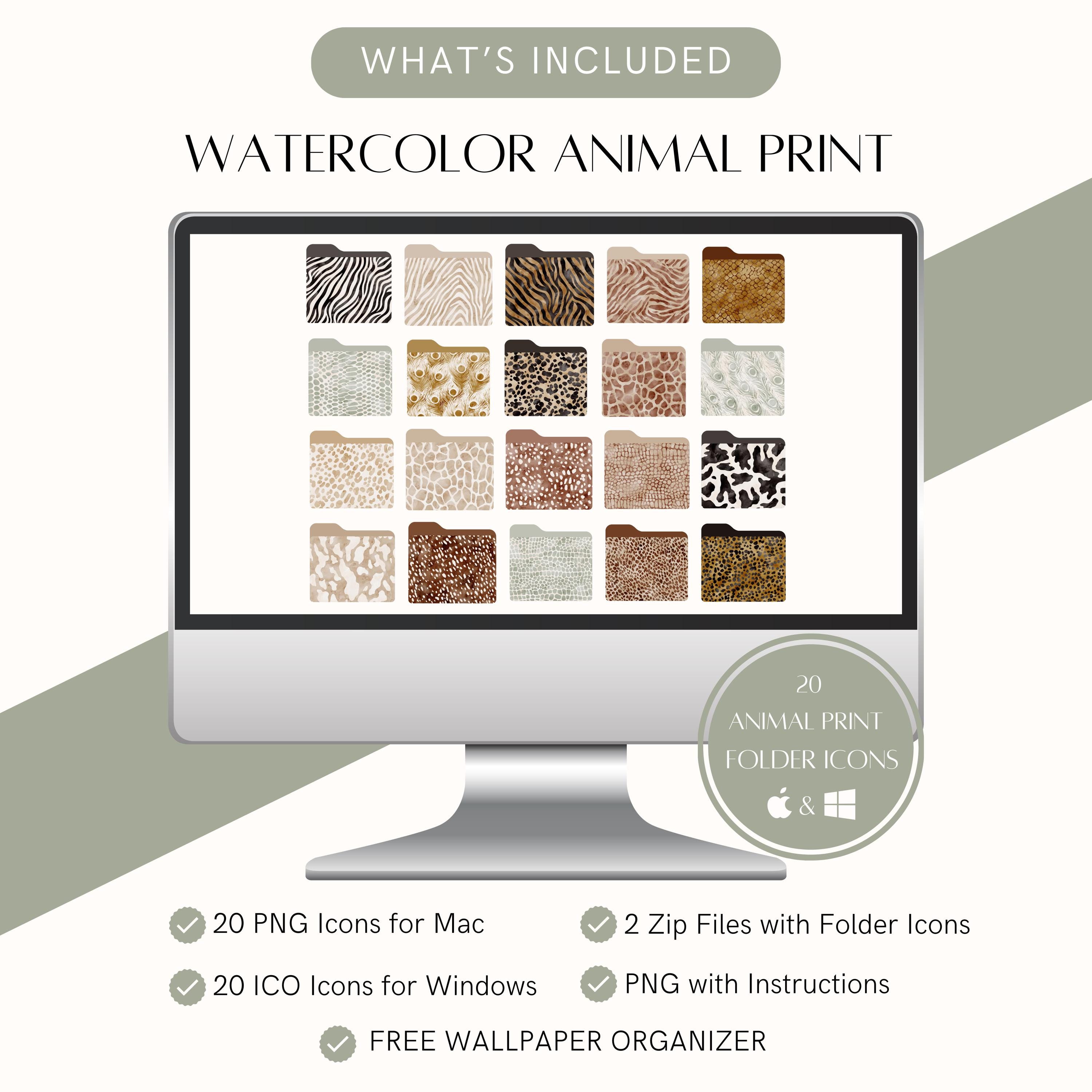 Animal Print Watercolor Icon Pack Boho Chic Desktop Folder Icons for ...