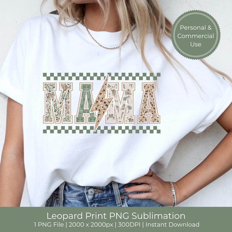 Leopard Print Mama PNG Sublimation Checkered Lightning Bolt Design ...