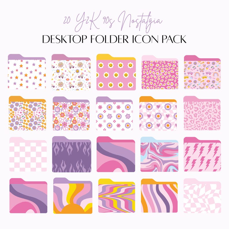 Y2K Nostalgia Folder Icons: 80s Pop Art Desktop Theme - Etsy
