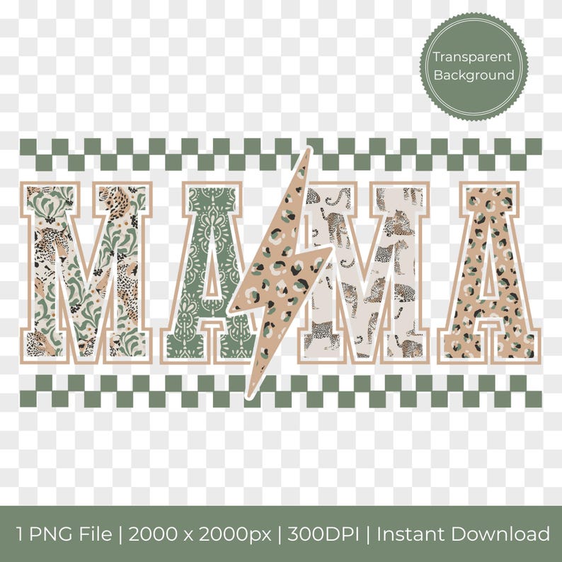 Leopard Print Mama PNG Sublimation Checkered Lightning Bolt Design ...